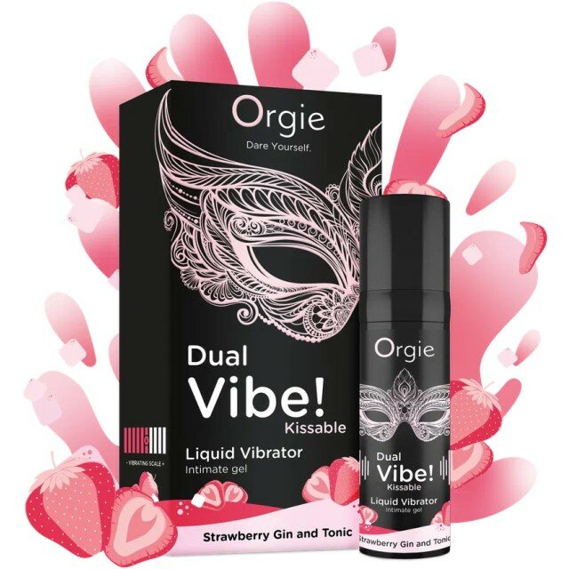 Съедобный гель с вибрацией Orgie DUAL VIBE! со вкусом коктейля STRAWBERRY GIN AND TONIC 15мл