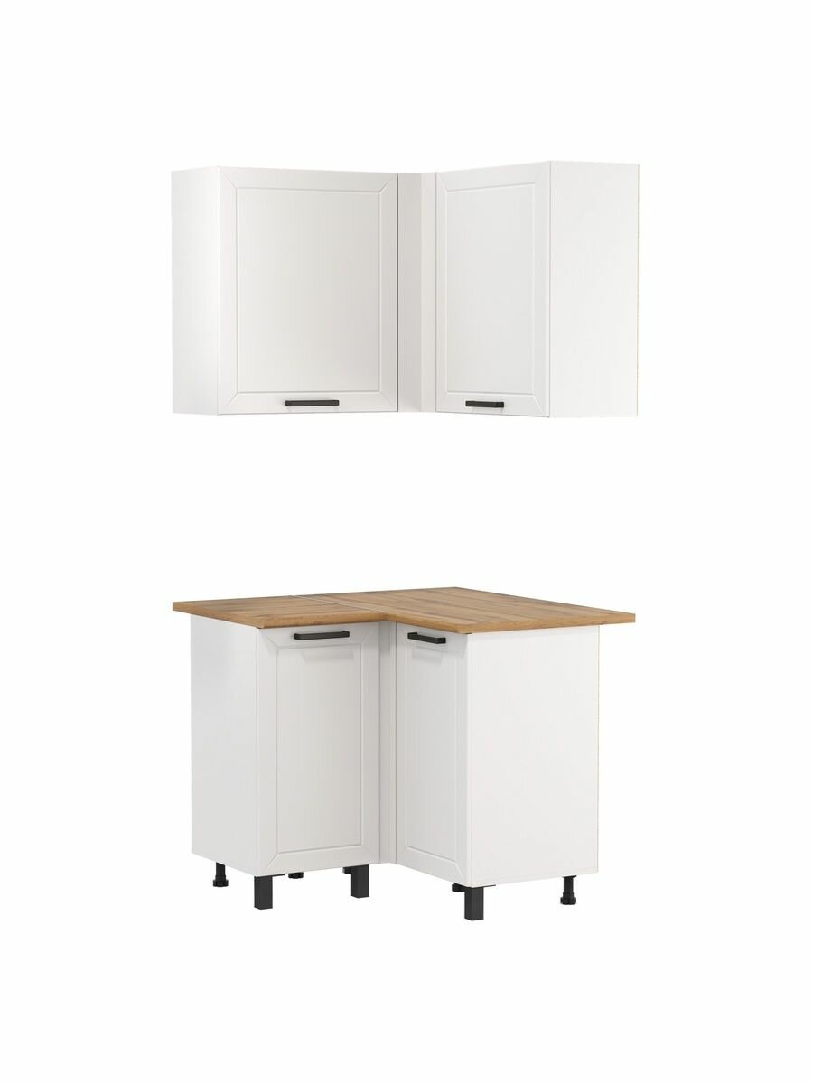 Кухонный гарнитур угловой Мадрид 1х1м МДФ белый со столешницей