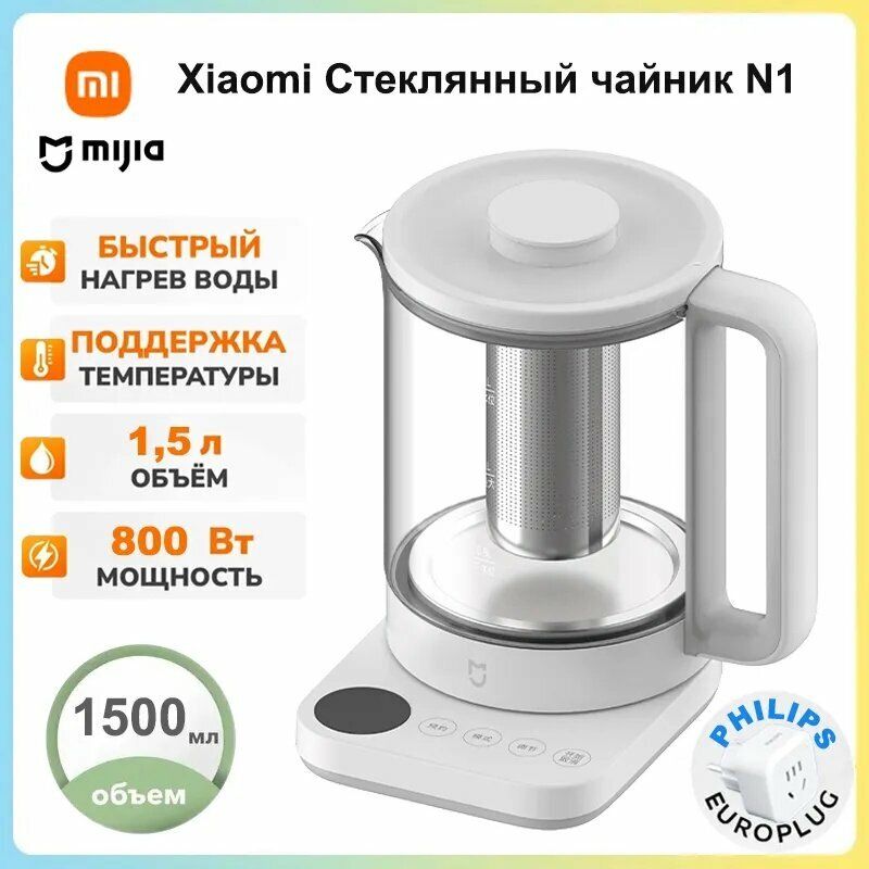 Mijia Электрический чайник Electric Kettle Стеклянный чайник N1 MJDGNYSH01DEM, белый