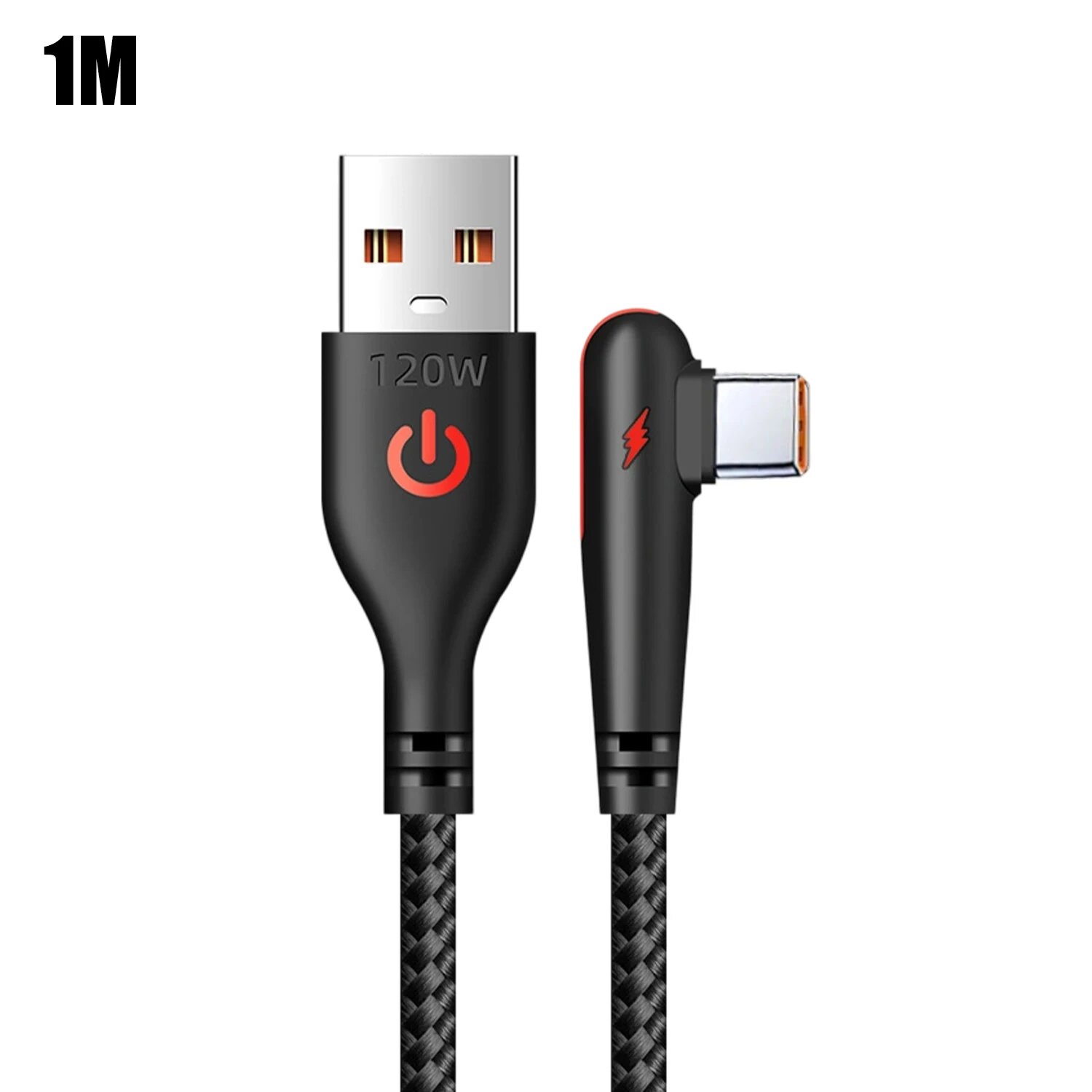 USB Type C, угловой зарядный кабель 90 градусов, 120 Вт, провод для быстрой зарядки передачи данных, нейлоновый плетеный шнур для Android, Samsung, Xiaomi 1m
