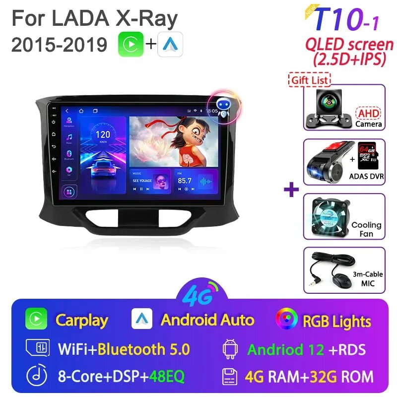 Srnubi Android 12 Carplay Автомобильный радиоприемник для LADA X Ray Xray T10-1 Camera-64G DVR
