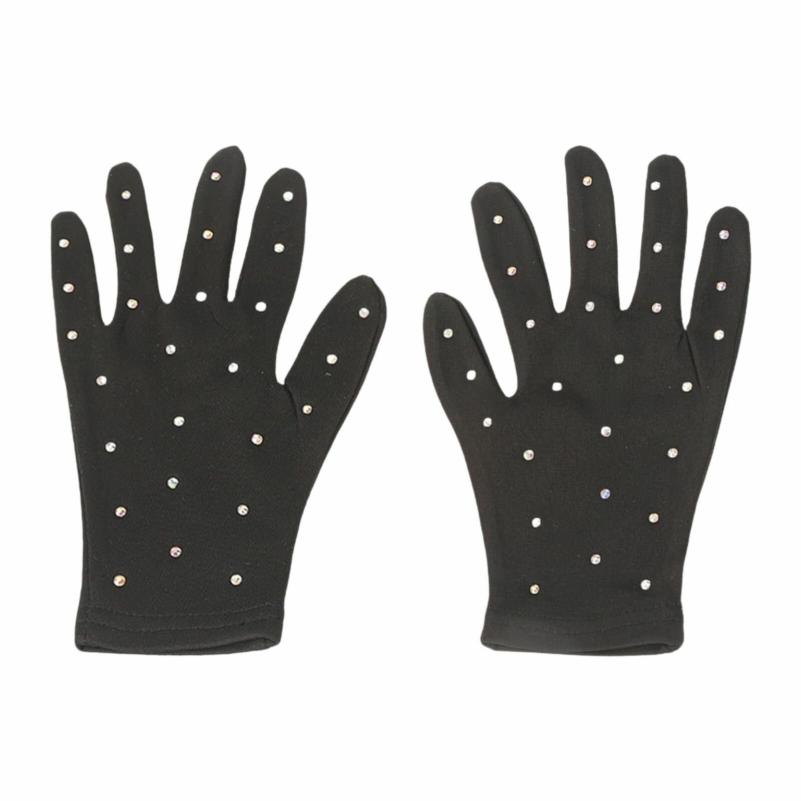Перчатки для фигурного катания, зимние, для соревнований и выступлений, с украшением из страз, черные