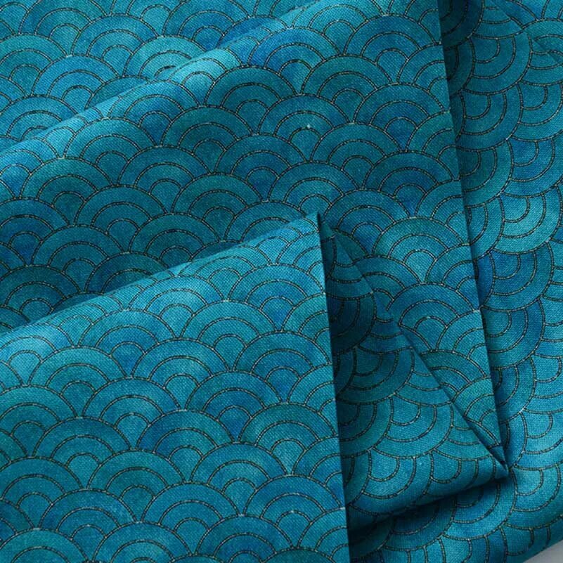 Fabcdiy Хлопковая ткань с волнистым узором красный 0.5м Бирюзовый, G 1