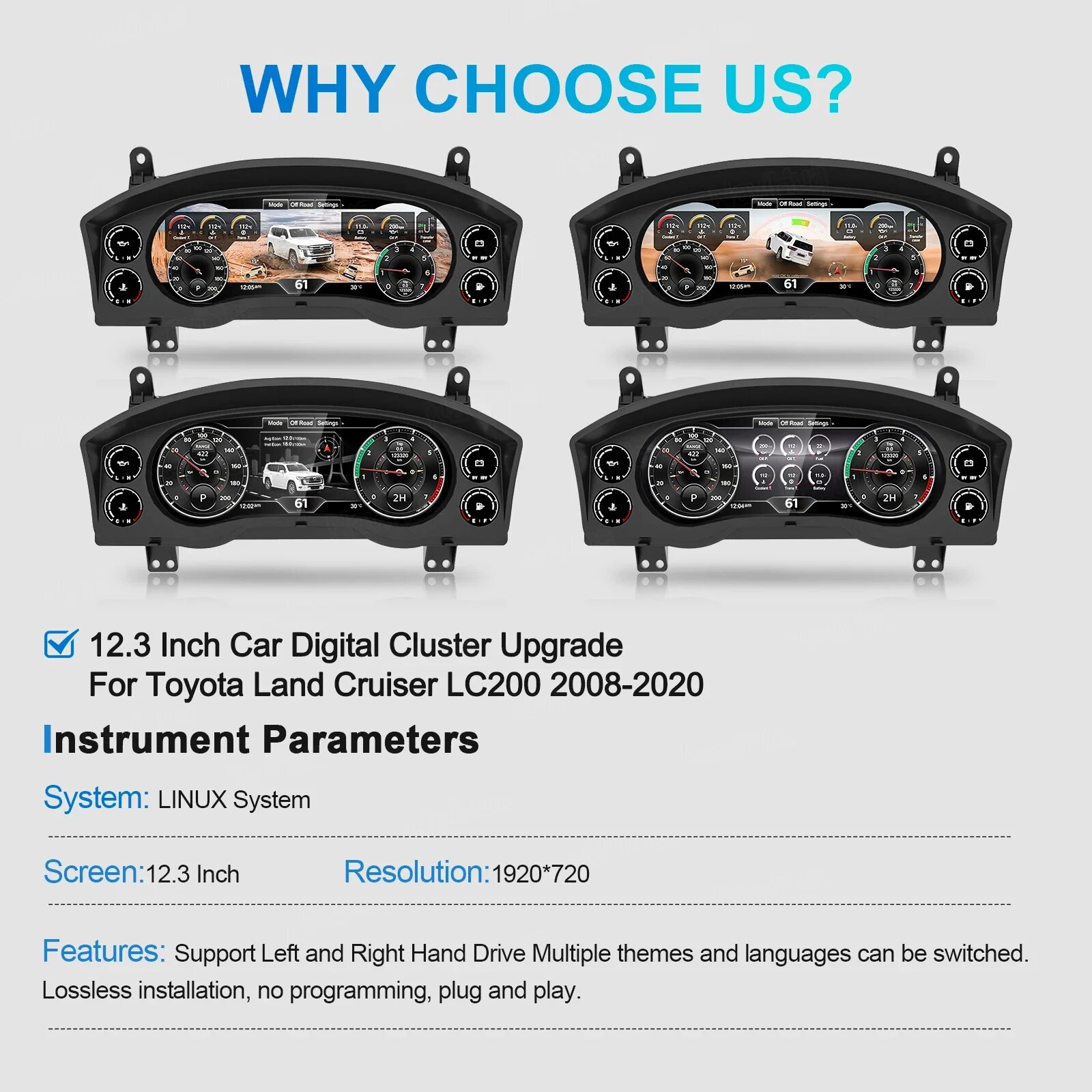 Автомобильный цифровой кластер для Toyota Land Cruiser 200 LC200 2008-2020, приборная панель, спидометр, виртуальный экран кабины, приборная панель