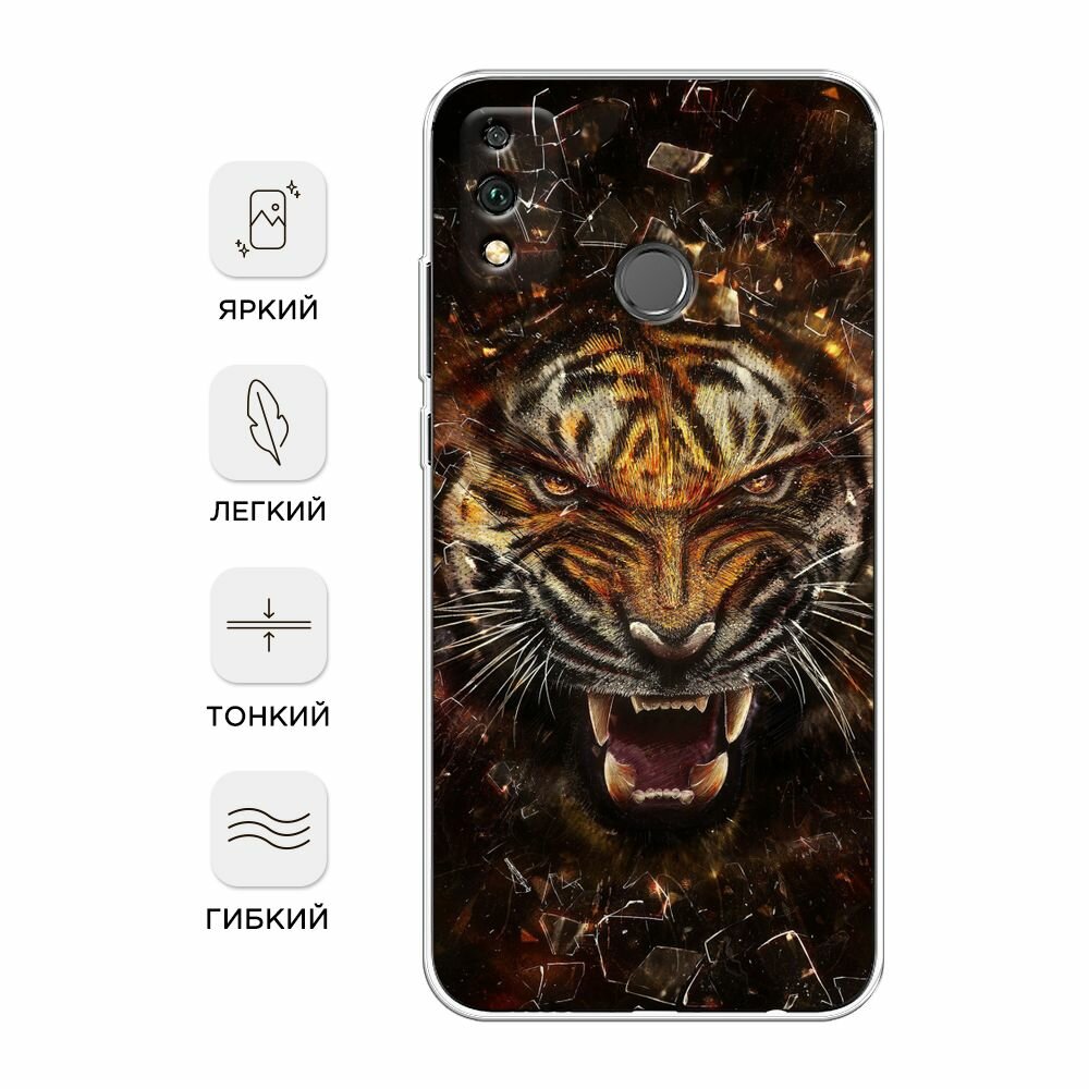 Чехол на Honor 9X Lite / Хонор 9X Лайт с принтом Тигр осколки — фото 1