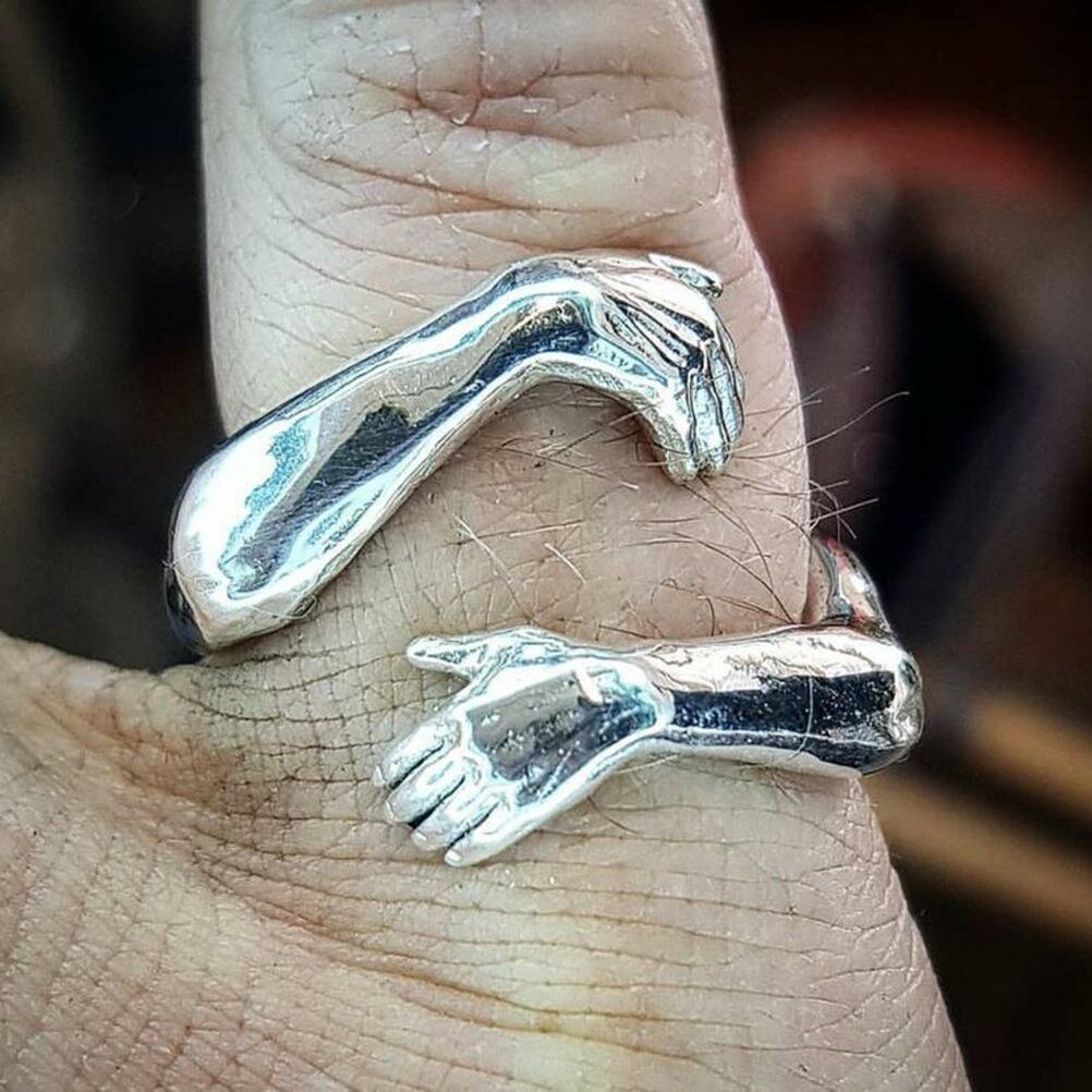 Серебряное кольцо обнимашки для влюбленных, анти-царапающий дизайн, идеальный подарок на День Святого Валентина и юбилей:
