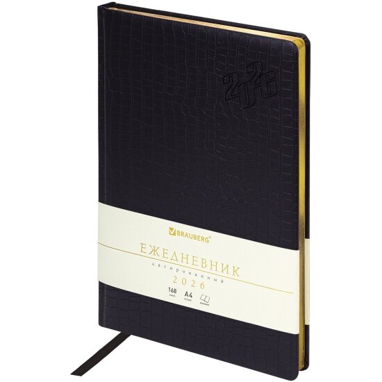 Ежедневник Brauberg датированный 2026 большой формат 210х297мм А4, Comodo, под кожу, черный, 117242