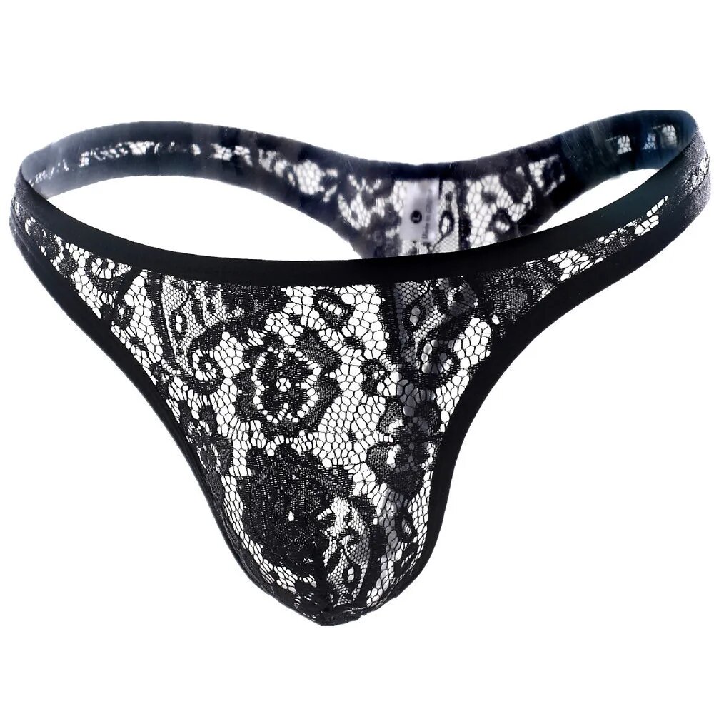 Черные кружевные стринги мужские XL