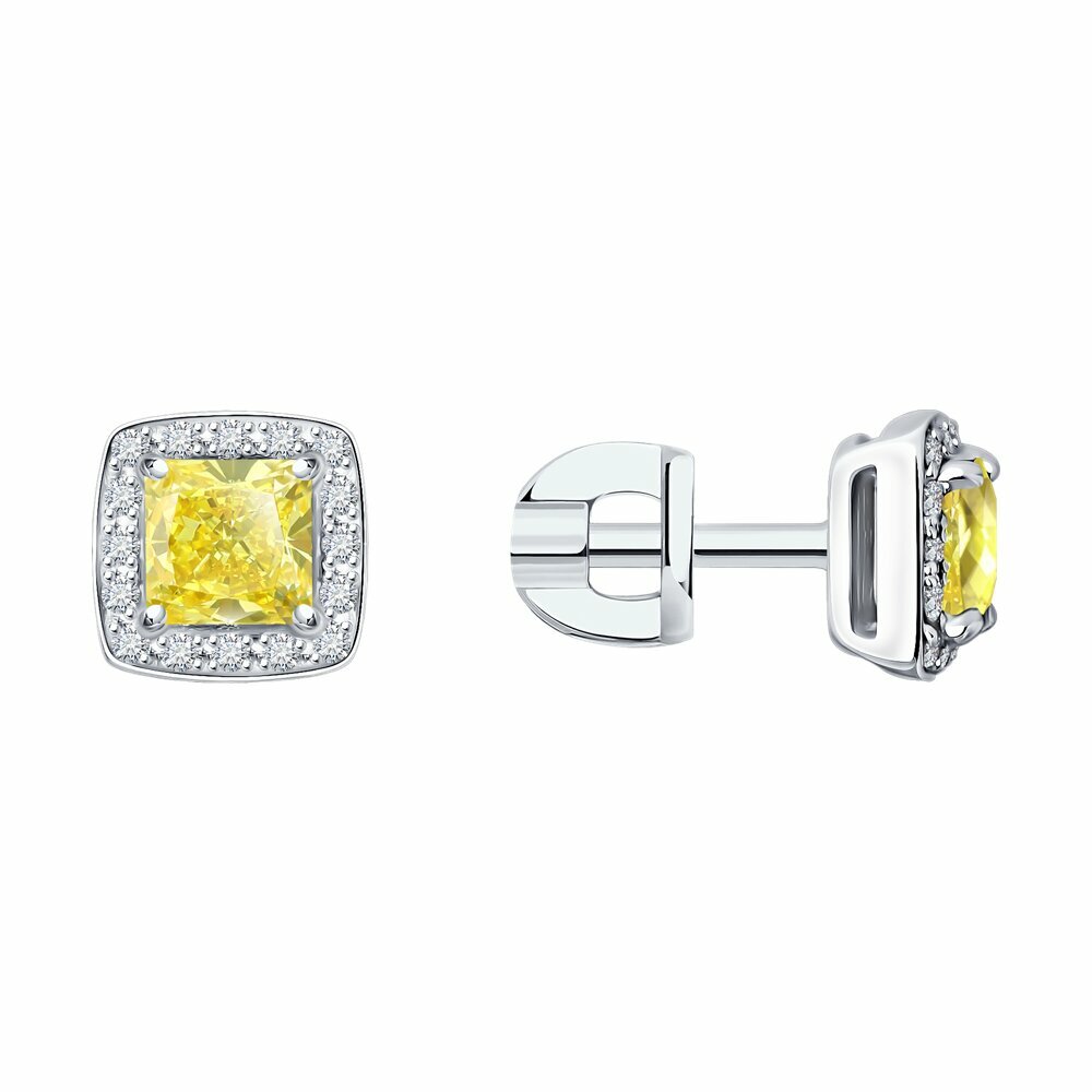 Серьги, белое золото, 585 проба, бриллиант выращенный
