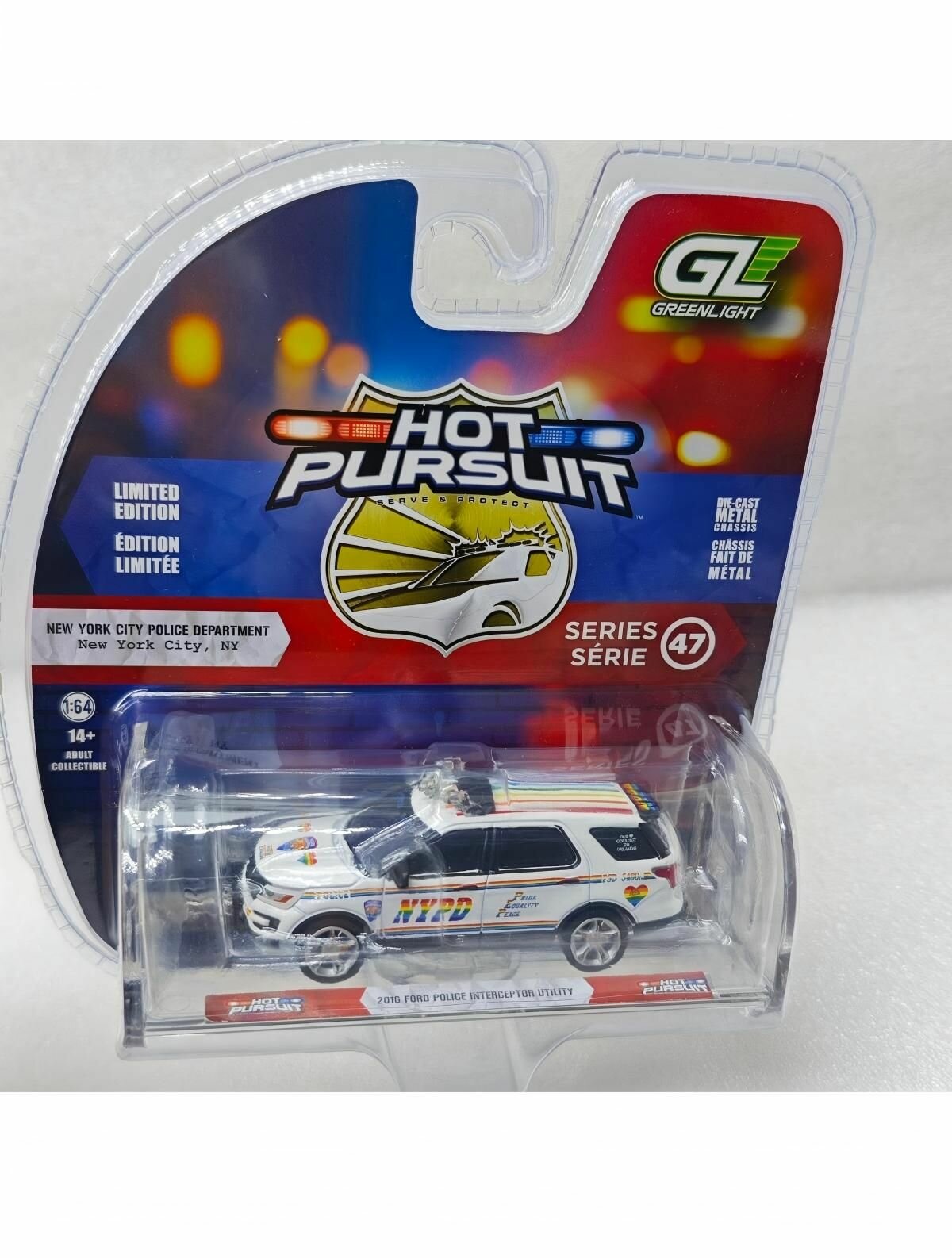 Машинка GreenLight 1/64 2016 Ford Explorer Police Car NYPD Pride Livery White Die-cast Alloy Car Model Collection Toy Gift