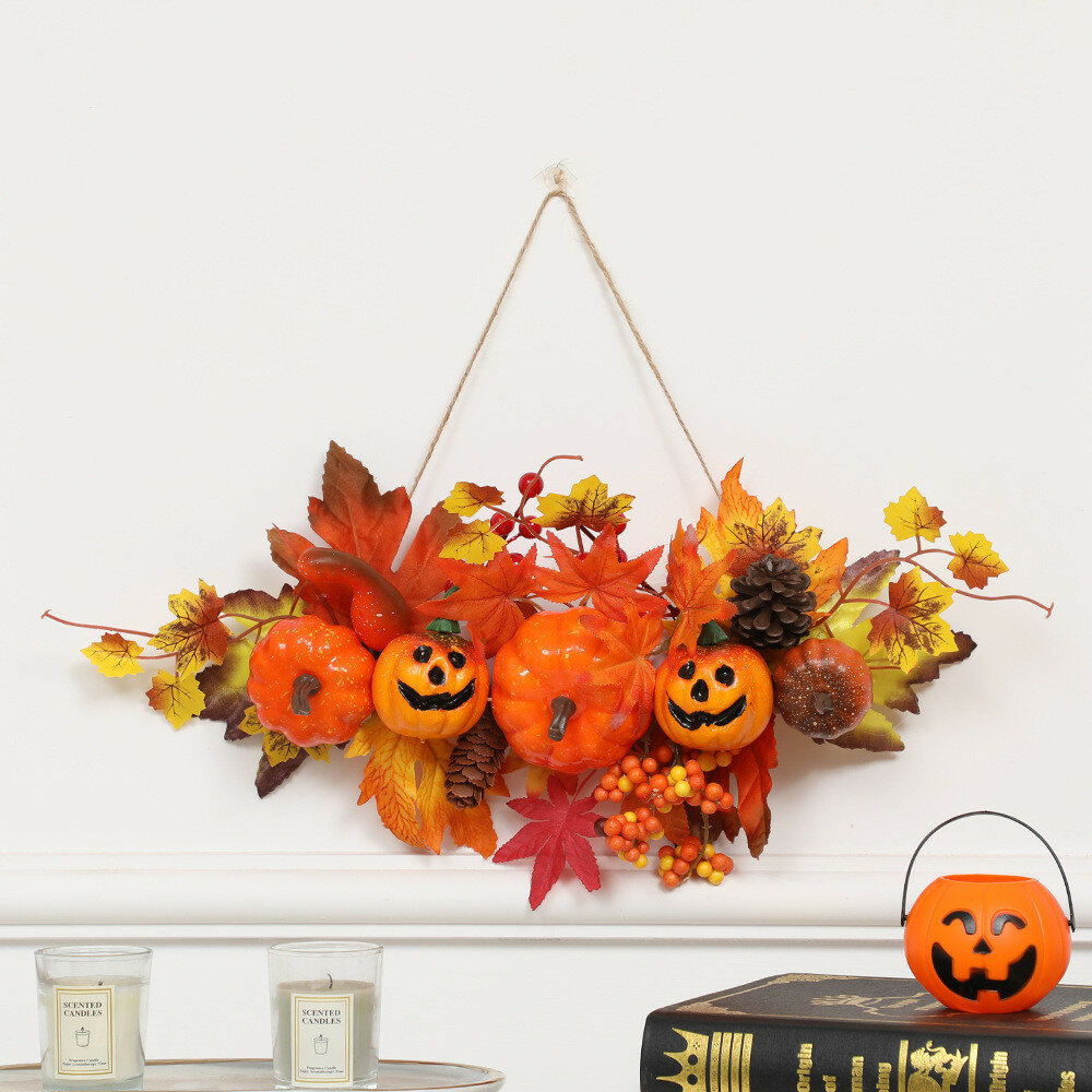 Halloween harvest decor with plastic maple leaves and pumpkins for festive wall hangings halloween maple leaf a