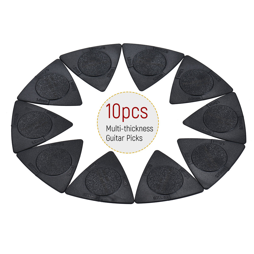 10pcs Плекстры для гитары Универсальные 3-в-1 Разные толщины Один плектр с 3 толщинами (0.5mm + 0.75mm + 1.0mm) Черный