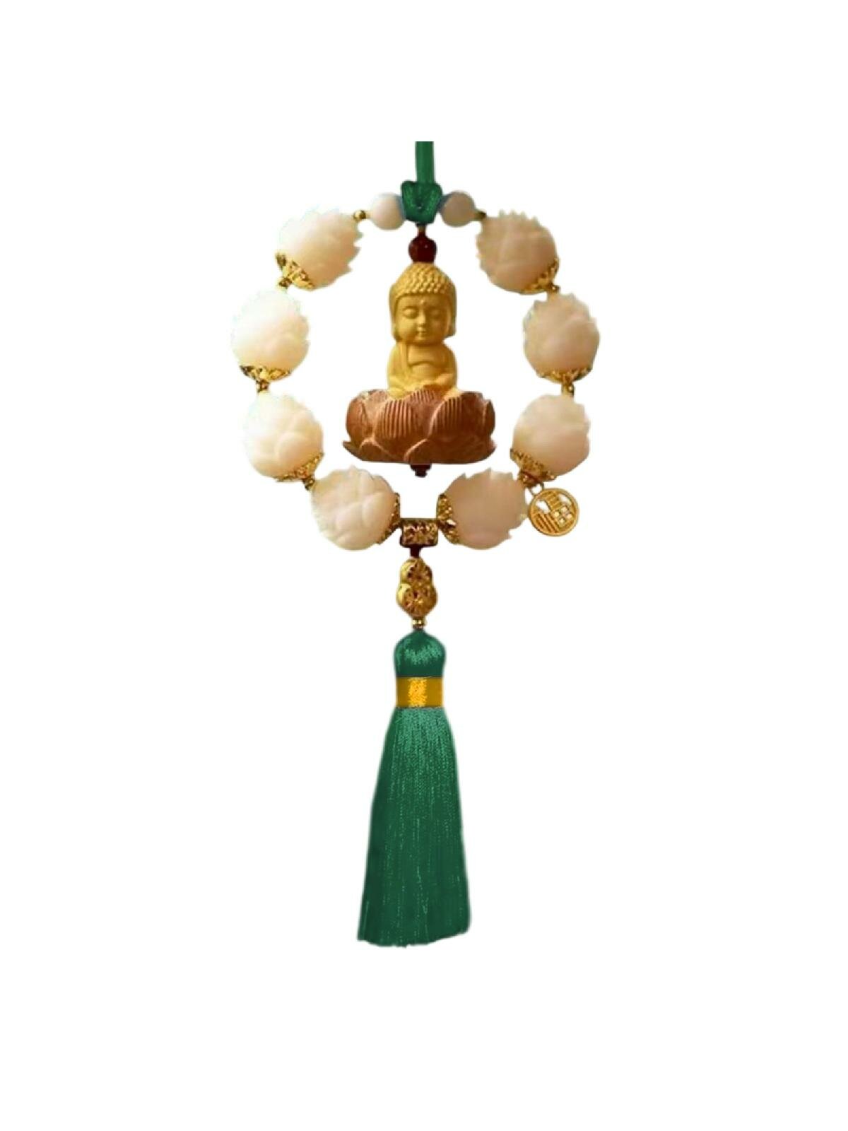 Украшения для автомобилей, Цепочка автомобильных подвесок, маленькие украшения с изображением Будды из самшита, безопасные подвески-зеленые кисточки Будды из лотоса