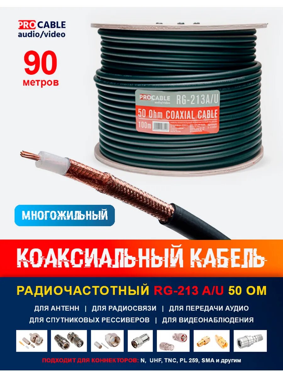 Коаксиальный кабель RG-213 A/U (90 метров)