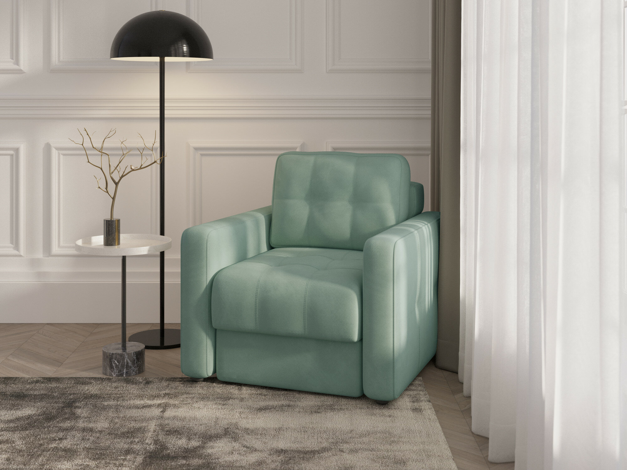 Кресло нераскладное, обивка двухслойный велюр, Мятный (опоры 25мм)