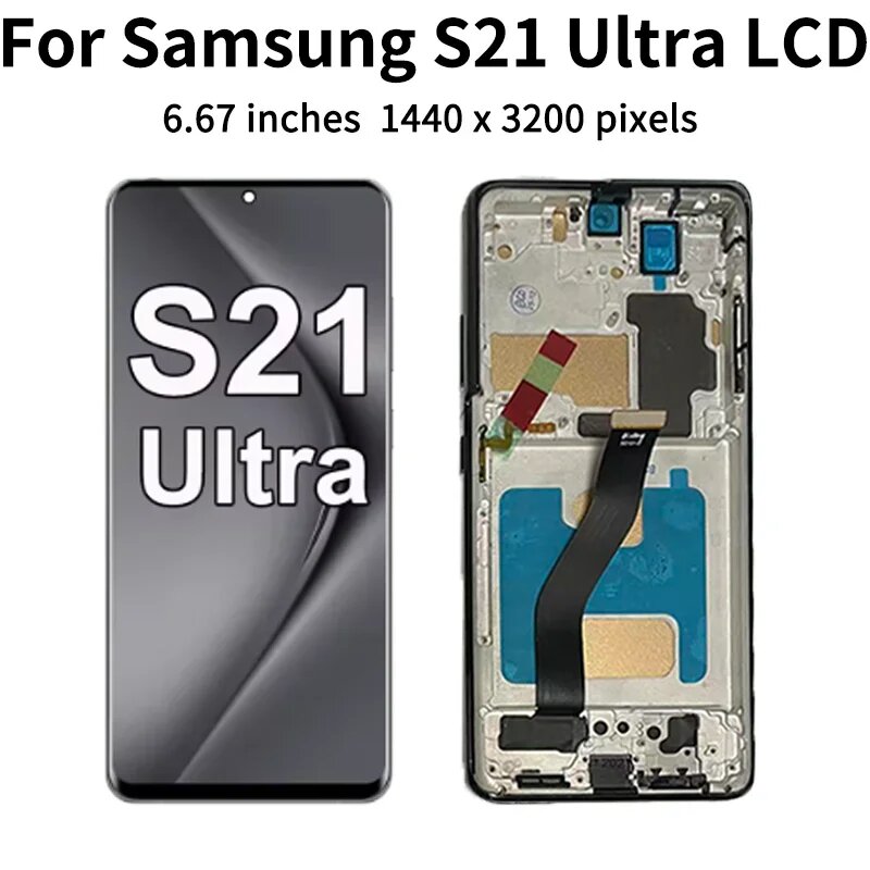 6,67 "тесторонний TFT ЖК-дисплей для Samsung S21 Ultra 5G G998 G998U G998B, дигитайзер сенсорного экрана в сборе, запасные части Black With Frame