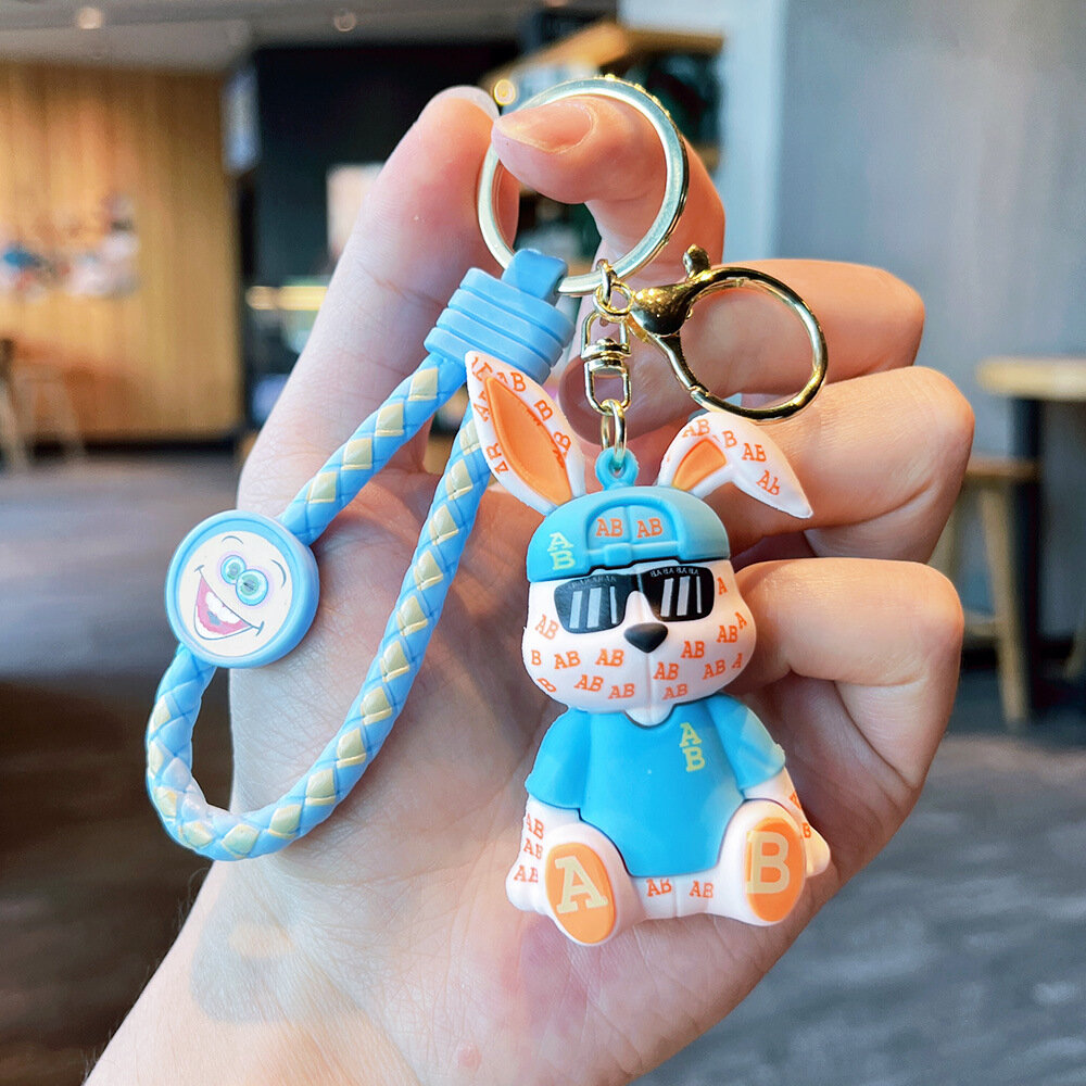 Модный брелок в виде кролика AB, мультяшный милый кукольный кулон для пары, подвеска на рюкзак, украшение в виде кролика AB, синий, сидячая поза.