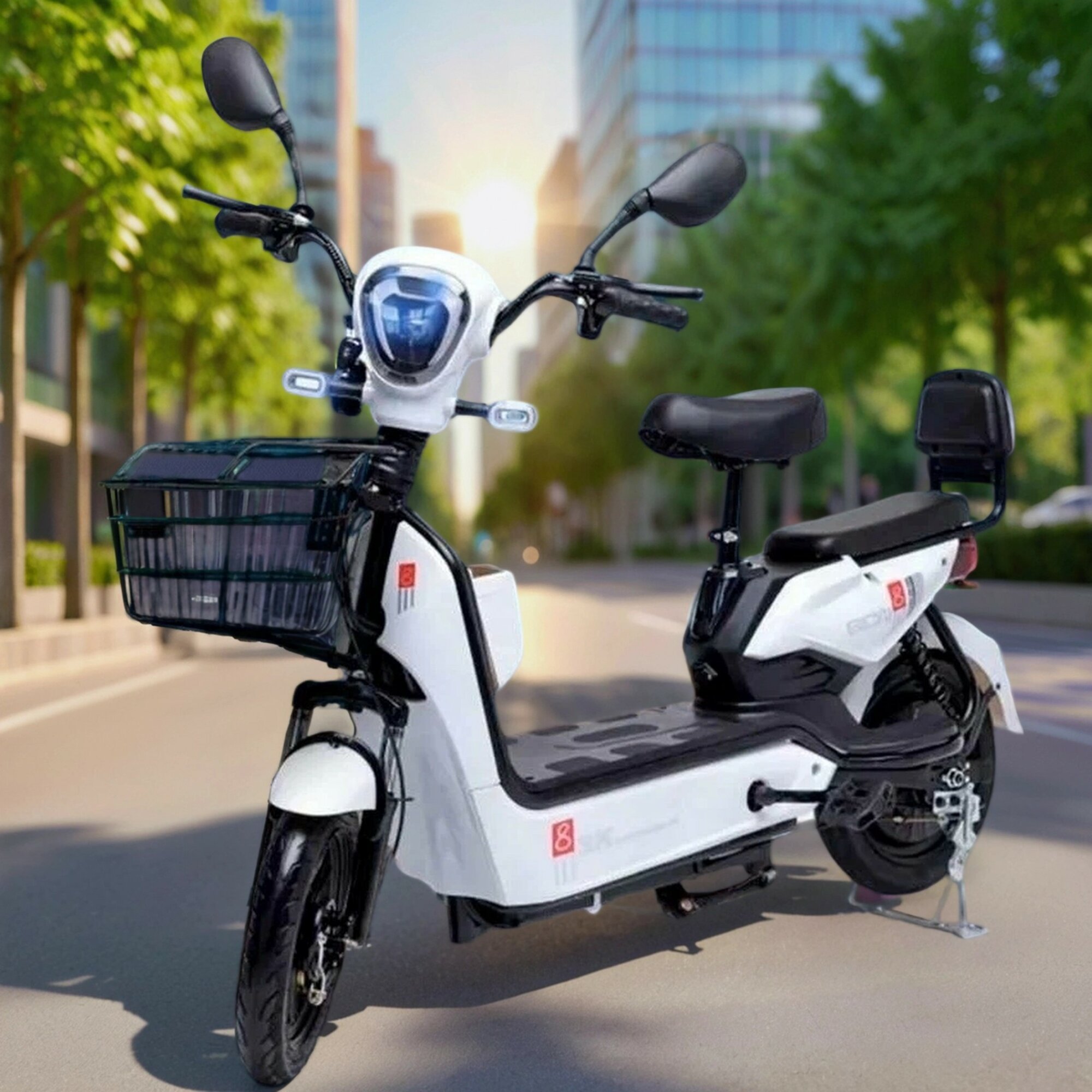 Электроскутер (Электровелосипед) Мопед SK 8 PRO+ новинка 2025 800 ват запас хода 30км колеса 16 дюймов цвет белый