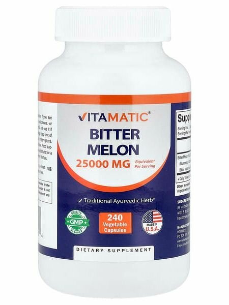 Горькая дыня, 240 растительных капсул (500 мг в 1 капсуле), Vitamatic