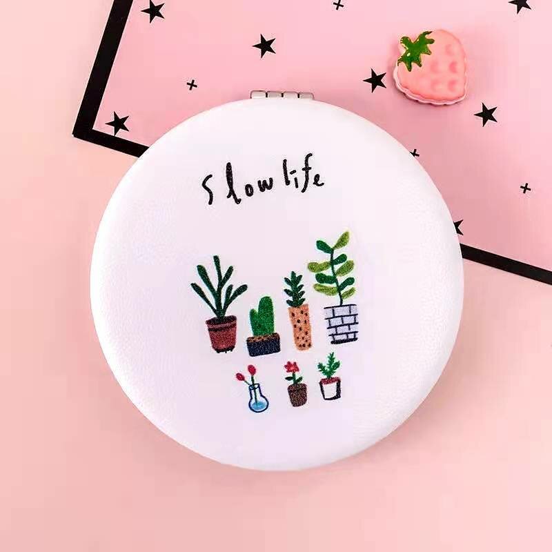 Портативное ПУ зеркало с двойной стороной круглый компактный косметический зеркало 7 см диаметр горшечный растение для