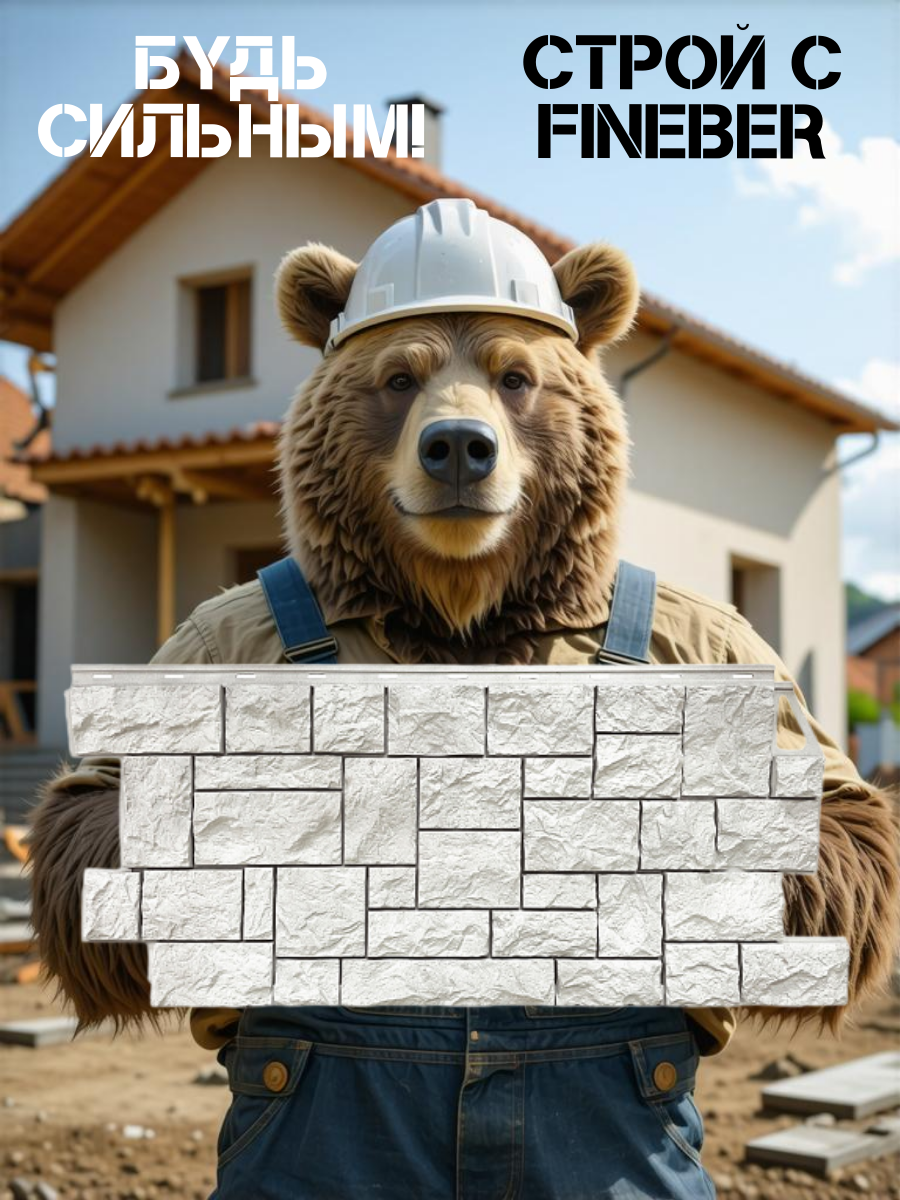 Фасадные панели Fineber "Камень дикий", полипропилен, жемчужный цвет, 10шт