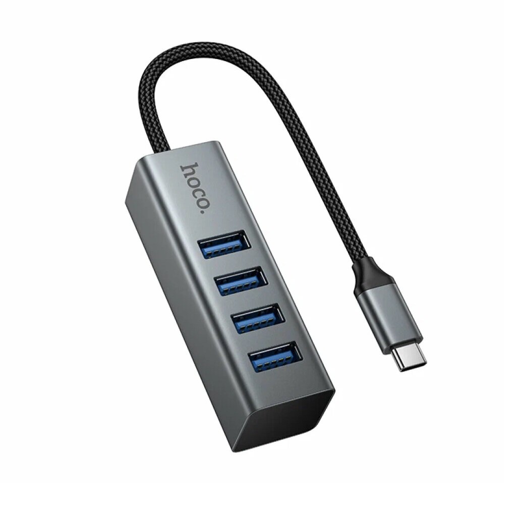 USB хаб Type-C на 4*USB3.0 Hoco HB1C, 0.2 м, алюминиевый, серый