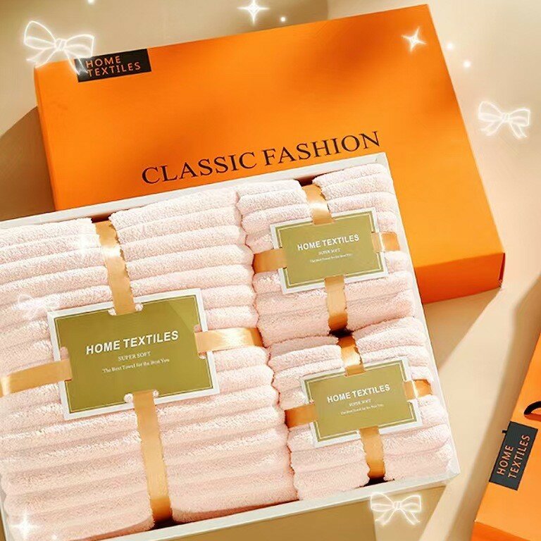 ✅Набор из трех полотенец из кораллового флиса в подарочной коробке для свадебной группы, бизнес-компании, возвратный подарок, сувенирный набор