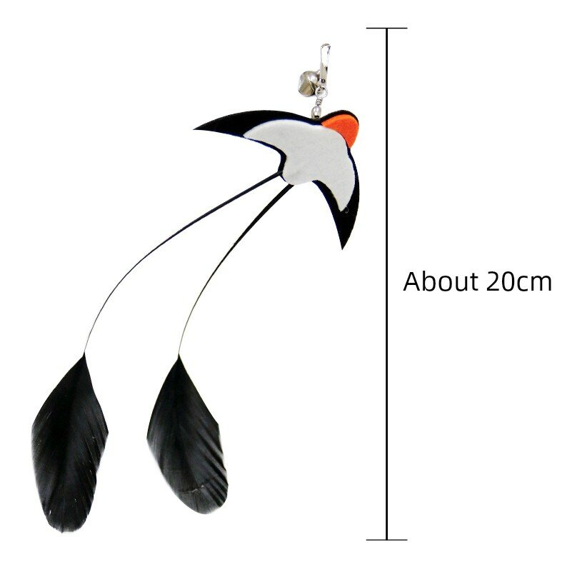 Заменяемая головка для игрушки кота: черно-белый хвост ласточки с перьями и колокольчиком