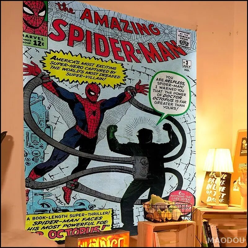 Брезентовый подвесной коврик Marvel с изображением Человека-паука, Настенный декор для детской комнаты, мультяшный Человек-паук, фоновая ткань, гобелен, домашний Настенный декор, P3, 200x150cm