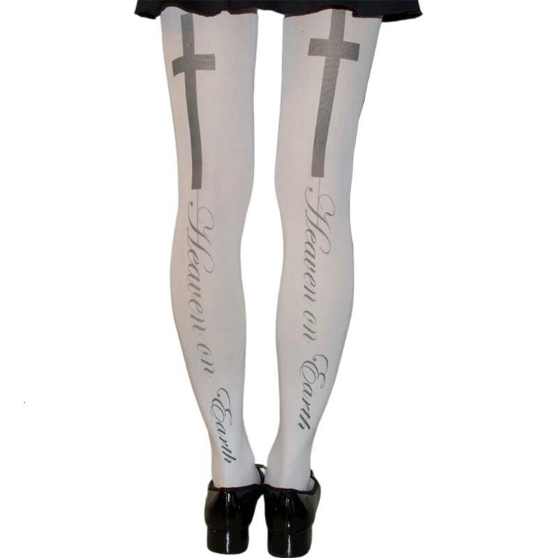 Женские колготки с крестами и буквами, непрозрачные, белые, Белый