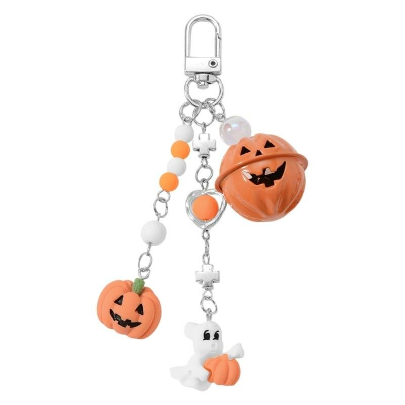 Ключница тыква скелет привидение, Оранжевый брелок-колокольчик
