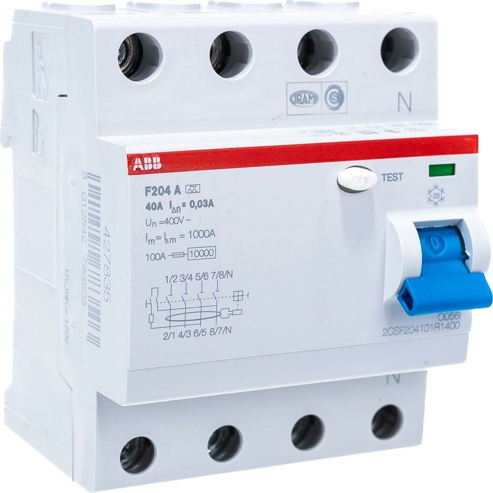 Выключатель дифференциального тока ABB 4 модуля F204 A-40/0.03 2CSF204101R1400