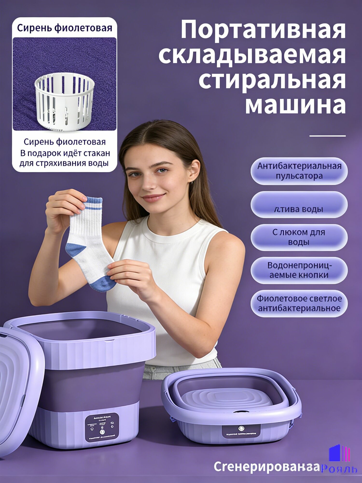 Складная мини стиральная машина для белья с отжимом, портативная, для носков и нижнего белья
