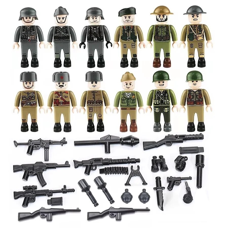 Военные солдаты WW2, мини-фигурки, 12 шт, Белый