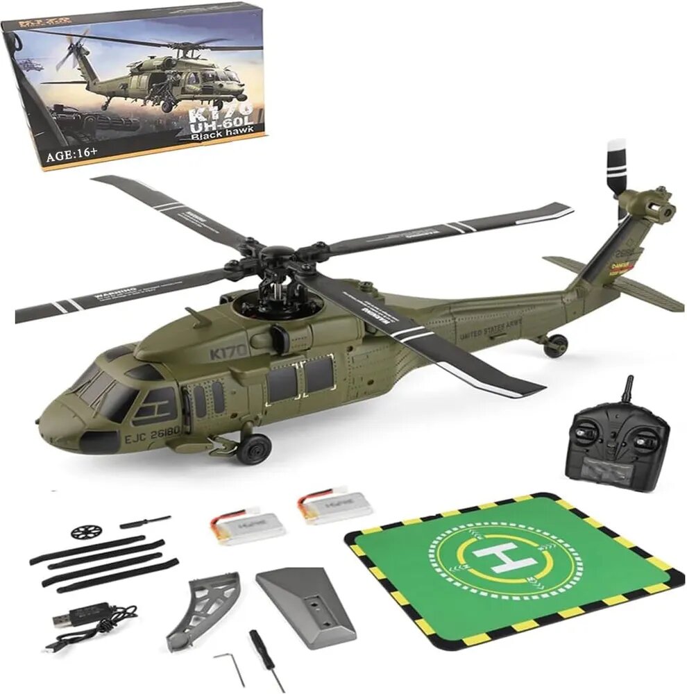 Вертолет на радиоуправлении С 2 батарейками Вертолет UH-60L K170 Удержание высоты с помощью 6-канального 6-осевого гироскопа 2.4G