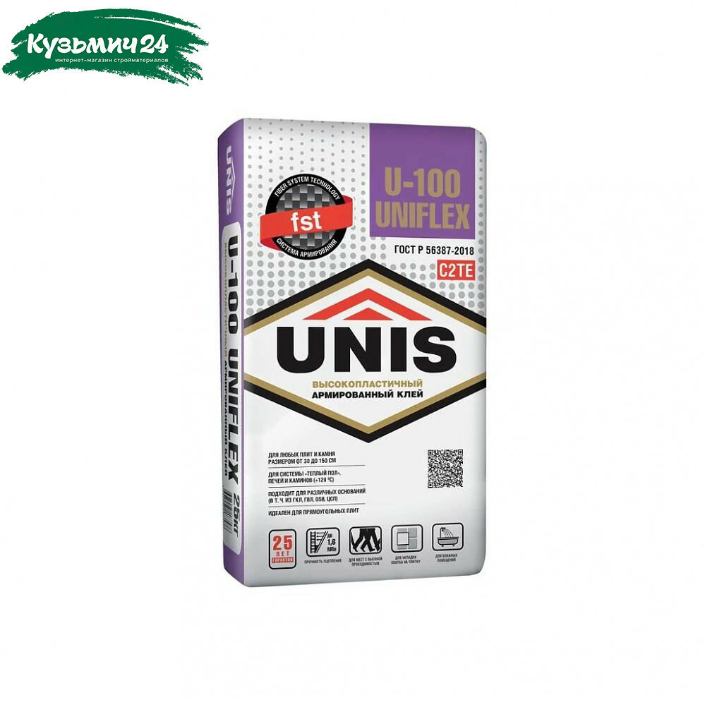 Клей для плитки Unis Унифлекс U-100 высокопластичный 25 кг