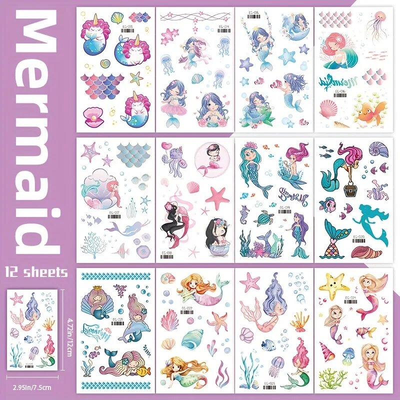 Временные татуировки с русалками и единорогами EG 12 листов 12 Sheets Mermaid
