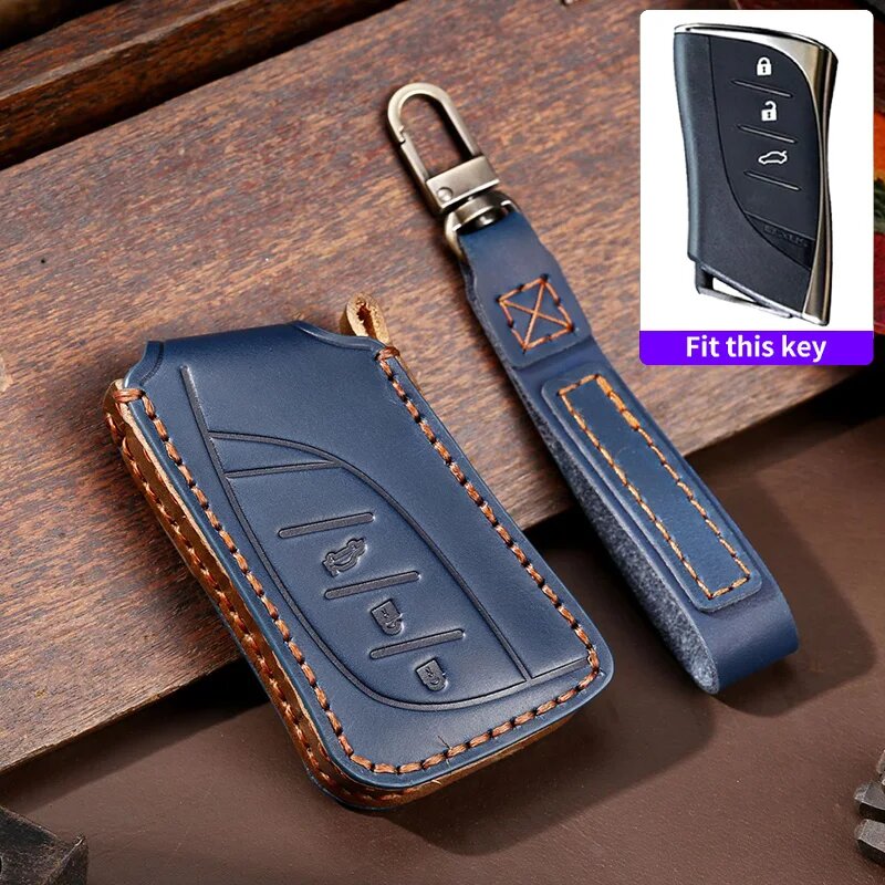 Кожаный чехол для ключей Lexus GX550 Blue 3 Button