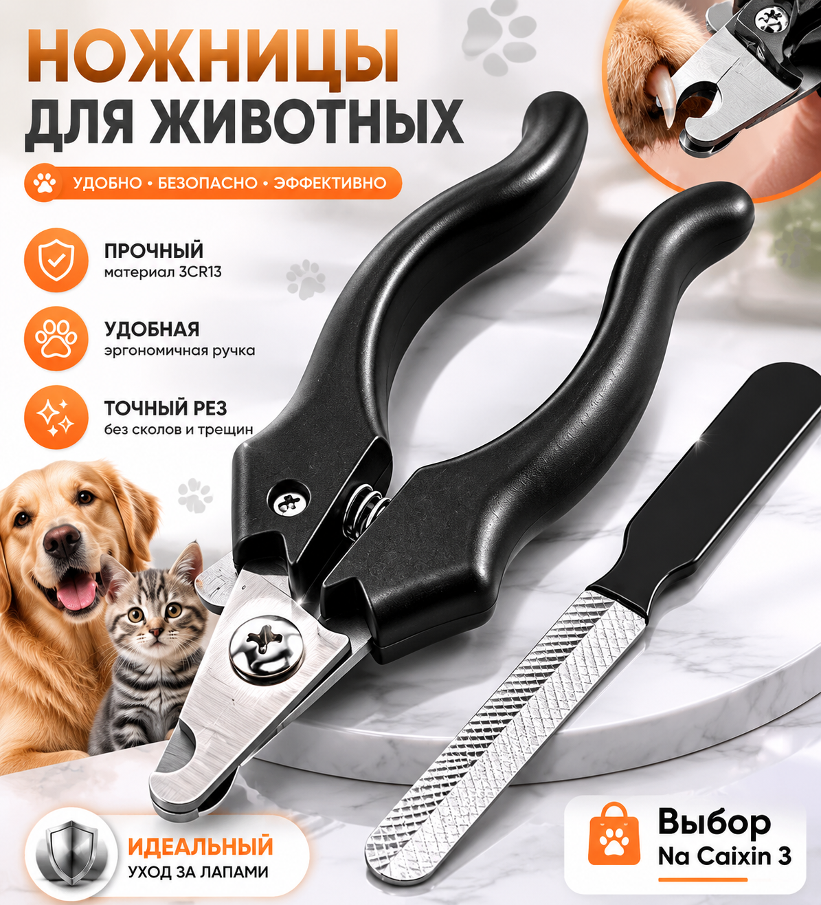 Стопорная когтерезка с пилкой, премиум, применяемая для мелких собак и кошек
