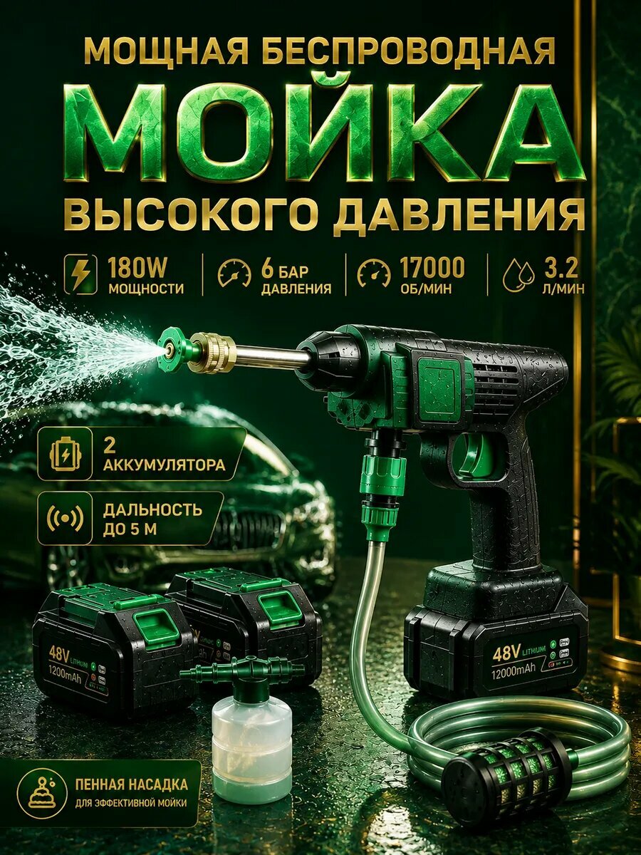 Аккумуляторная мойка высокого давления для автомобиля