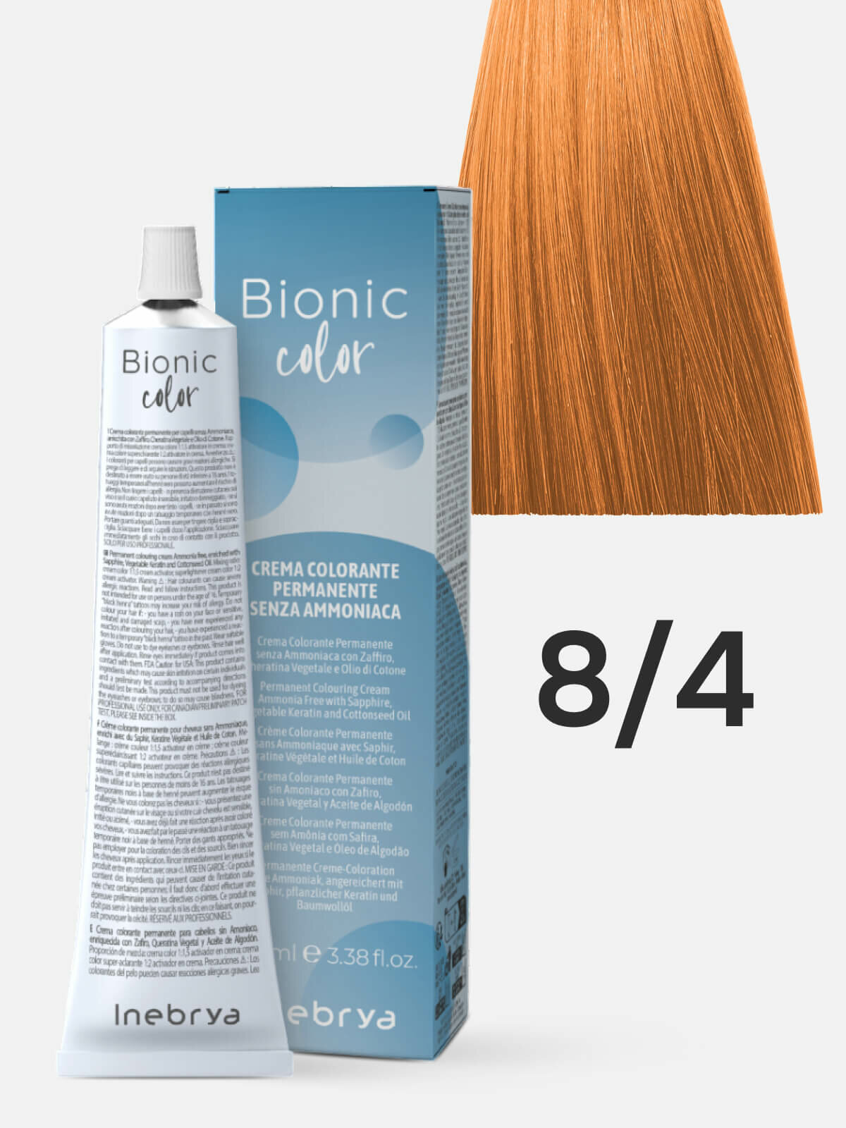 Крем - краска для волос профессиональная без аммиака Inebrya Bionic Color 8/4 Светлый русый Медный, 100 мл
