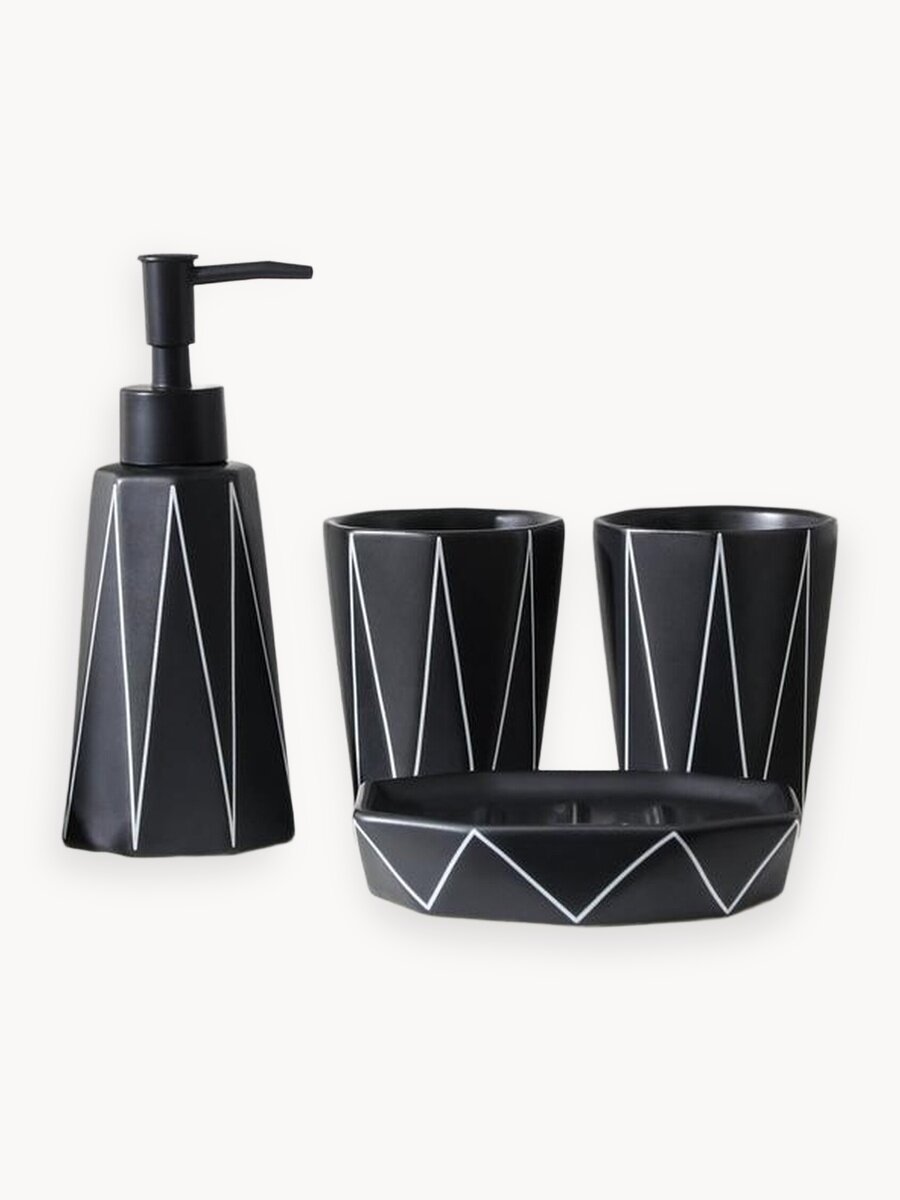 Набор для ванной комнаты «Локо», 4 предмета (дозатор для мыла 280 мл, мыльница, 2 стакана 250 мл), цвет чёрный