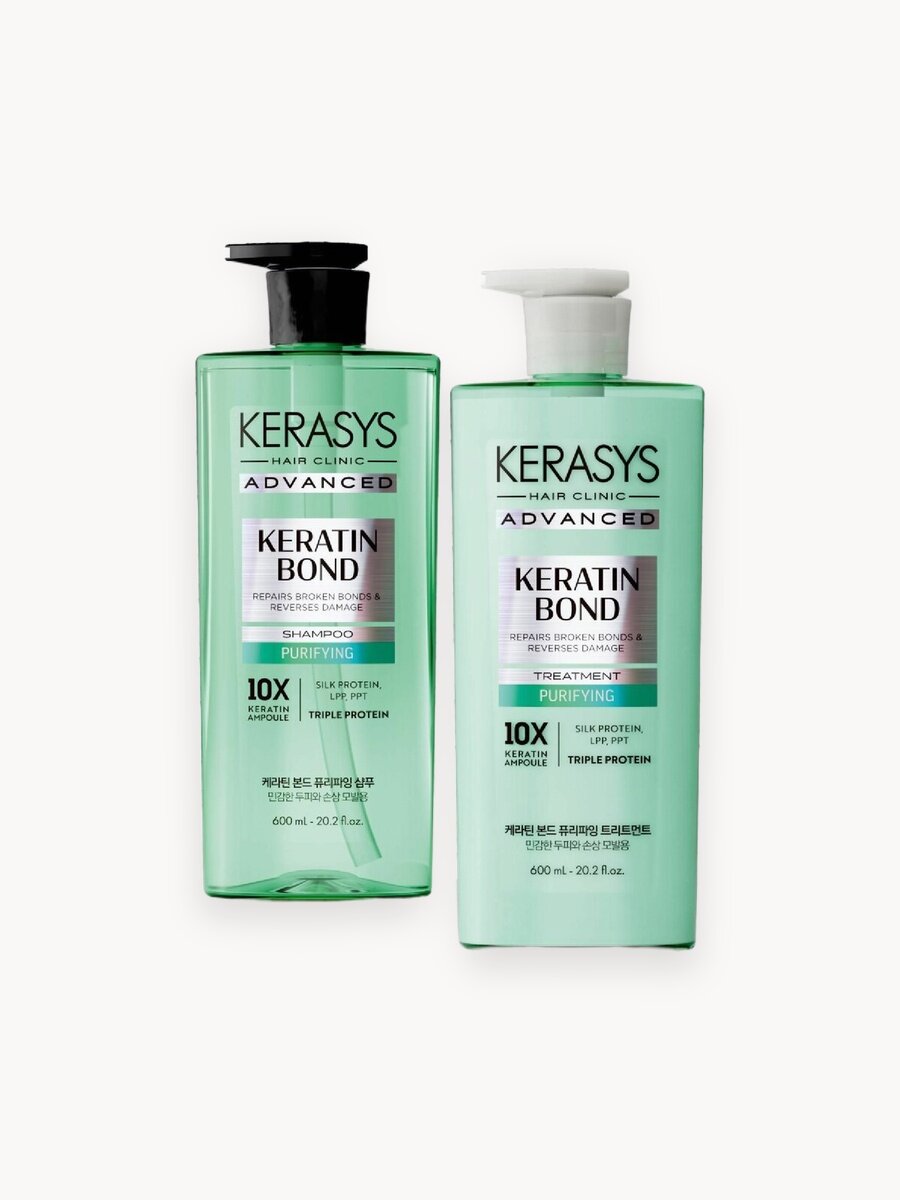 Kerasys Набор Шампунь + Бальзам Advanced Keratin Bond очищение для поврежденных волос 2х600 мл, Корея