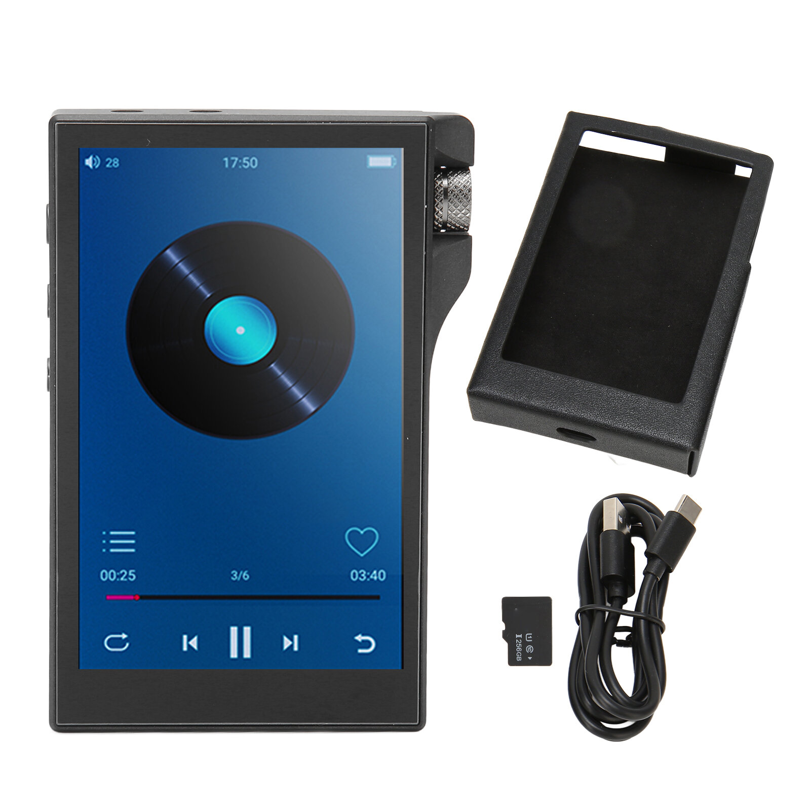 MP3-плеер с сенсорным экраном IPS 4 дюйма, Bluetooth 4.0 Lossless, 16 ГБ ОЗУ, четырехъядерный процессор, цифровой аудиоплеер для семейного офиса, путешествий, 16 ГБ ОЗУ и карта памяти 256 ГБ