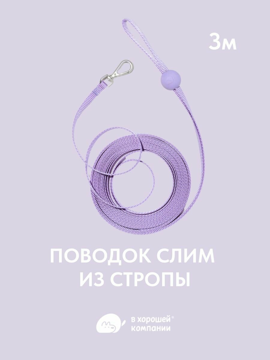 Поводок регулируемый для собак мелких пород и кошек, перестежка из стропы IN GOOD COMPANY (Слим/ 3м / Фиолетово)