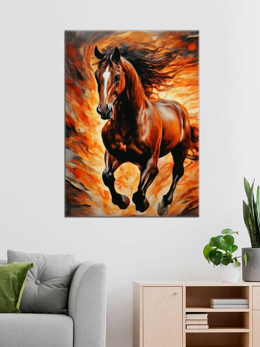 Картина на стену "Красная огненная лошадь", 50х70 см