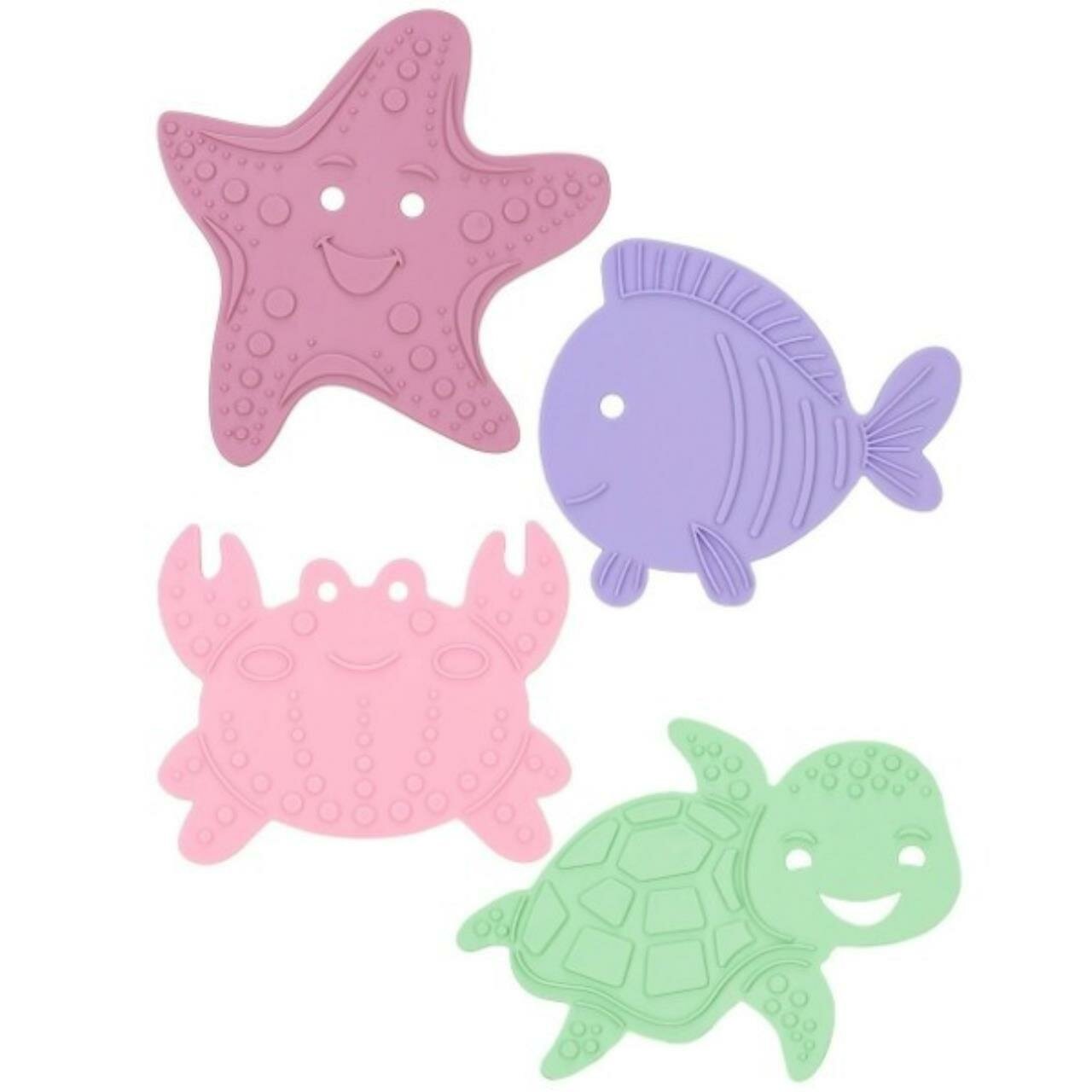 Набор антискользящих мини-ковриков на присосках "Морские жители" 4 шт. Пастель. в к 20,2x15x4,7 см