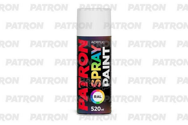 Краска акриловая 520 мл (нетто 270г.) - RAL 9003 белая глянцевая, быстросохнущая универсальная, аэрозоль PATRON арт. PAC130