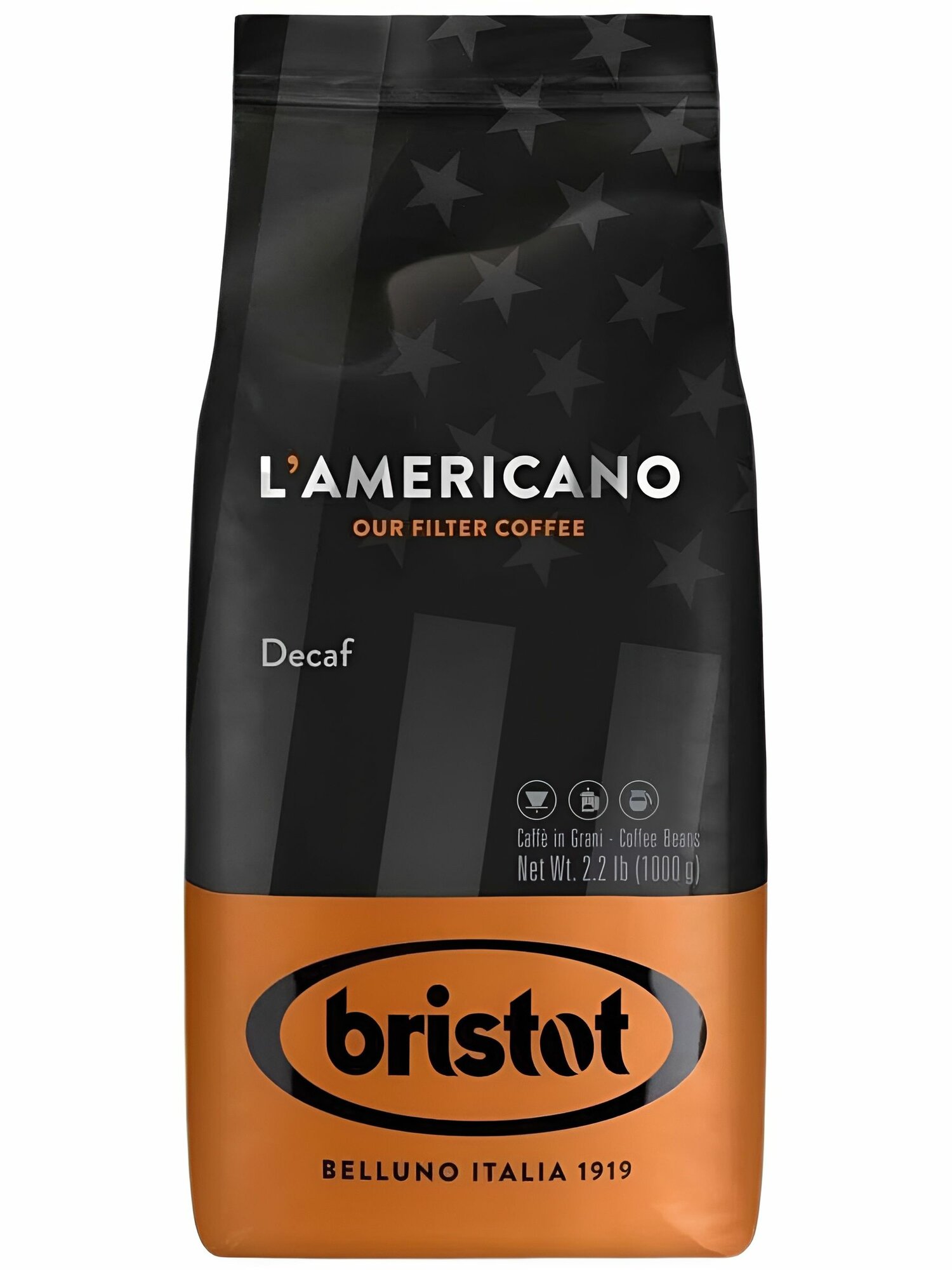 Bristot L'Americano Decaf Кофе в зернах без кофеина 1кг