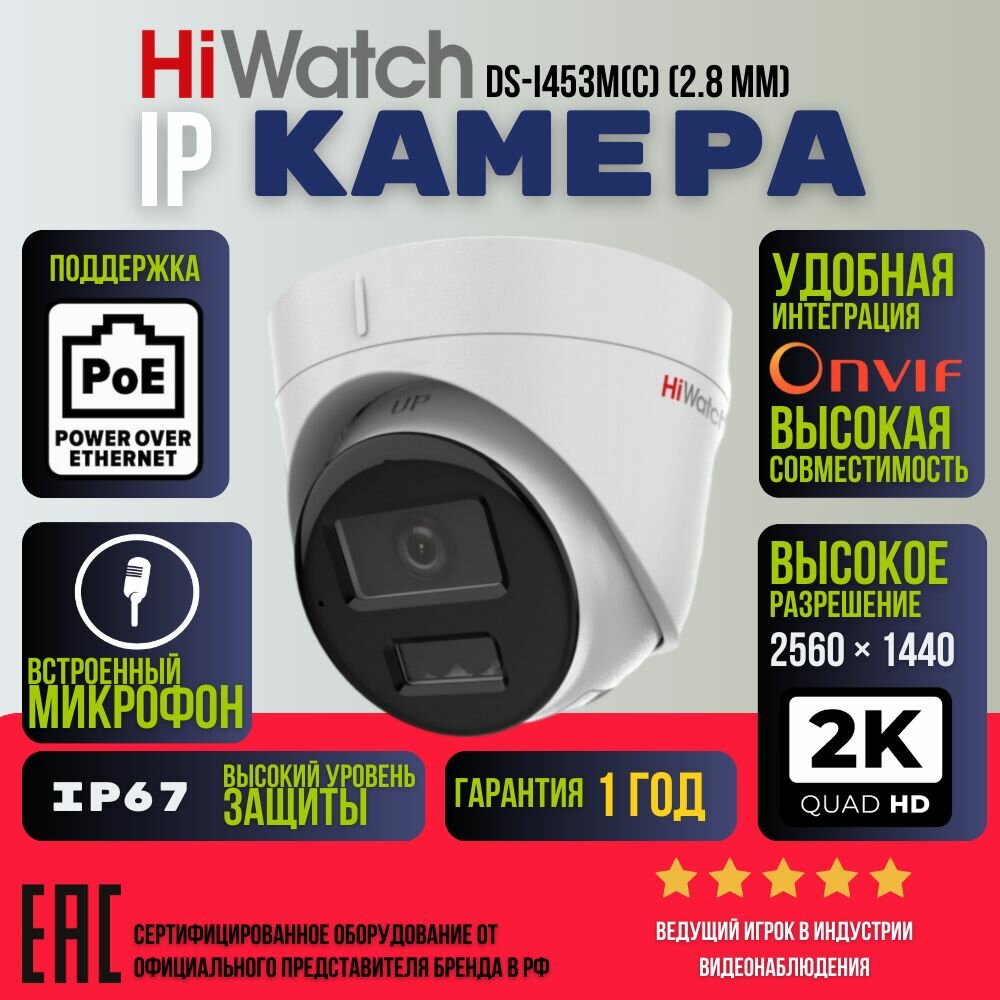 Видеокамера HiWatch DS-I453M(C) (2.8 mm)
